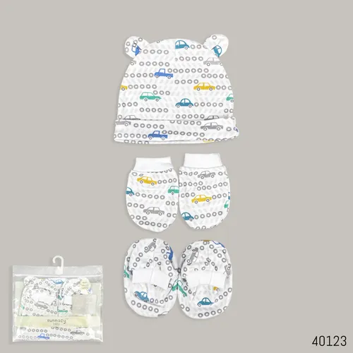 Monowa Mart | Sunnozy Cotton Baby Cap Mittens & Booties Set 3Pcs 0–6m ...